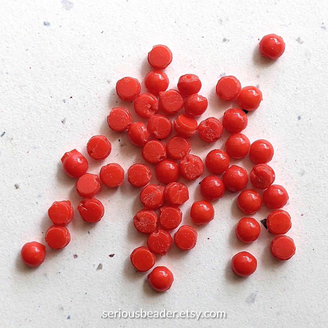48 Vintage Glass Sew-on Beads RED ORANGE, 4mm Domed Flat Backs - Etsy