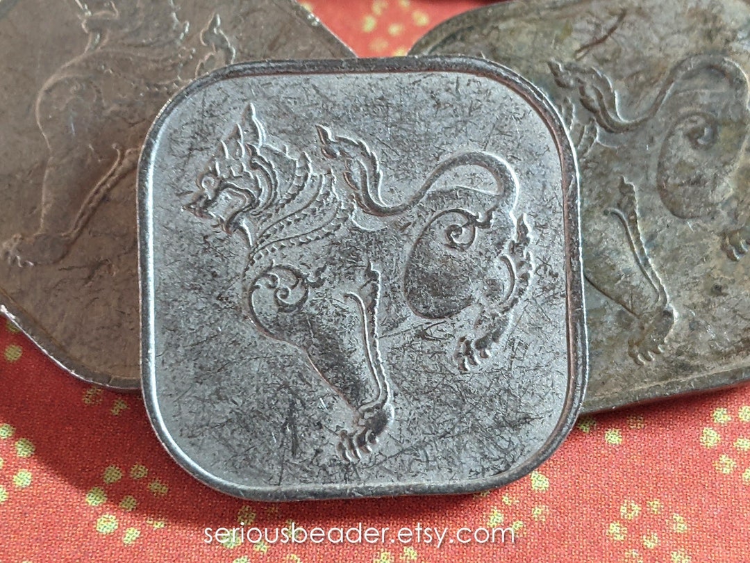 Vintage Burmese Lion Coin Button, Square Coin With Soldered Shank - Etsy