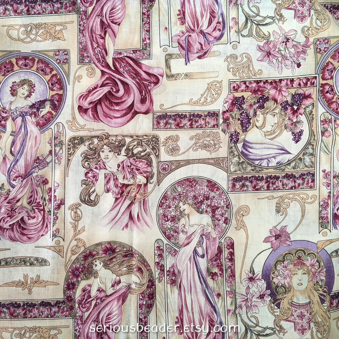 Art Nouveau Mucha Fabric in Wine and Cream, 1 Yd X 44" - Etsy