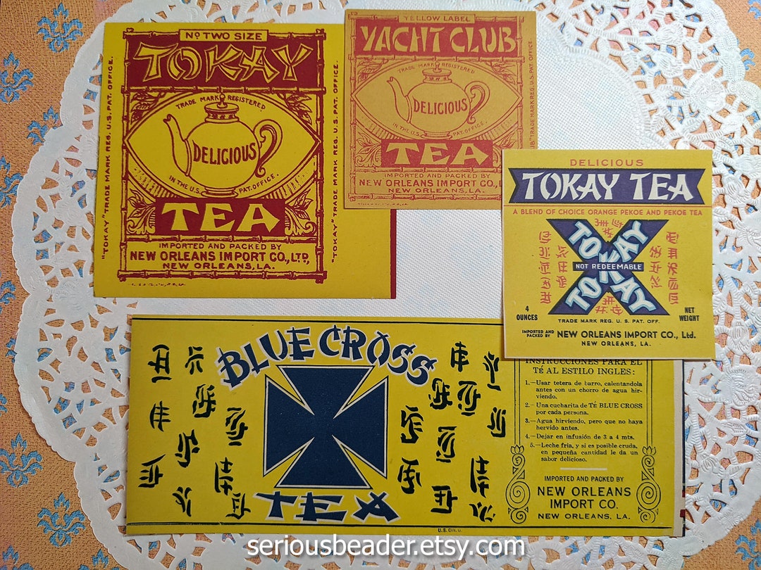4 Original Vintage Tea Labels, Like New, Tokay, Blue Cross Ephemera - Etsy