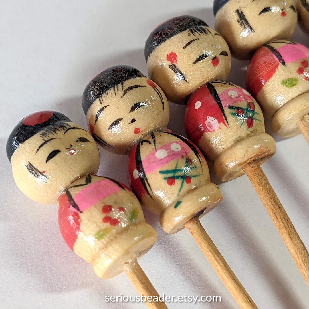 Vintage Kokeshi Doll Birthday Candle Holders, Wood, Hand Painted ...