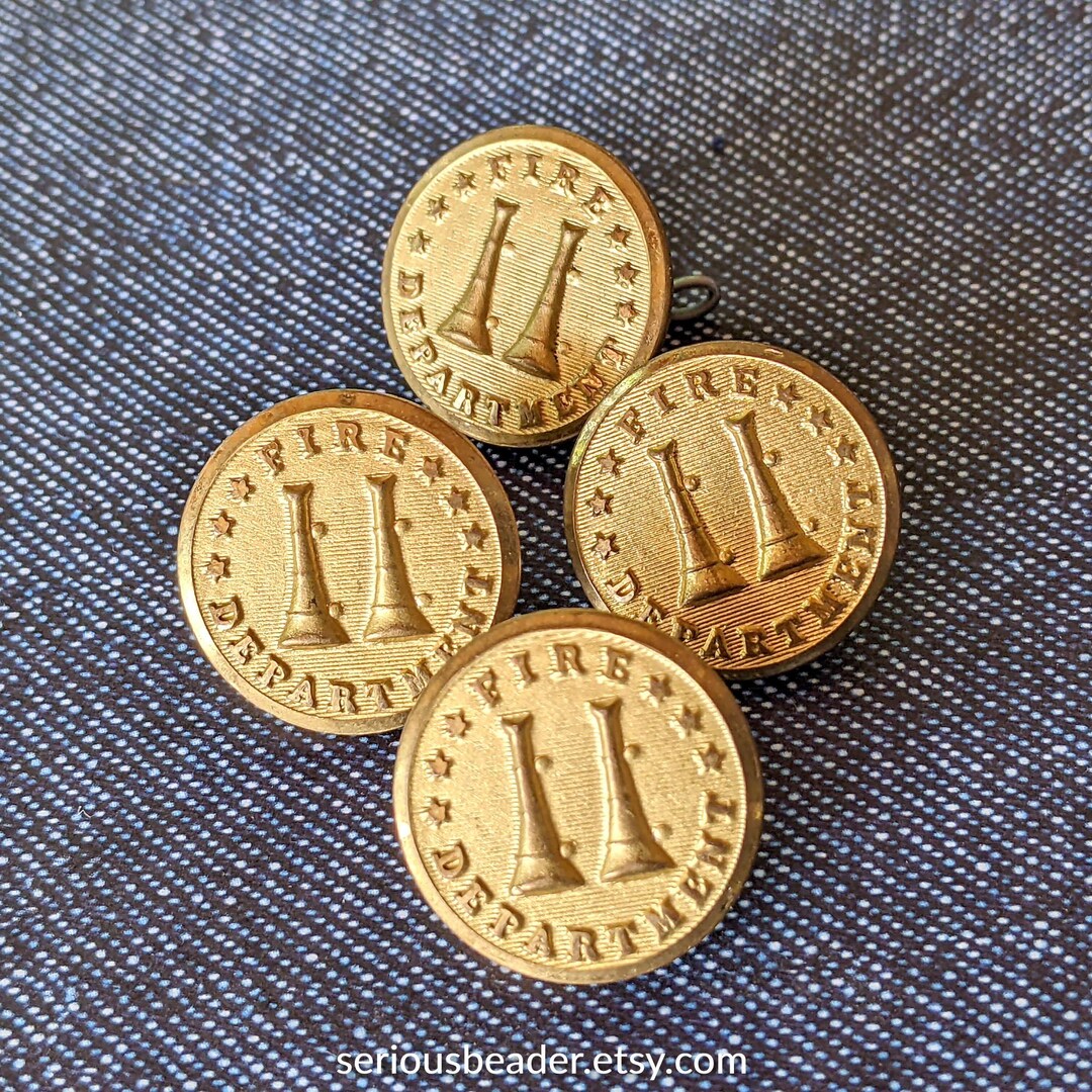 6 Vintage Brass Fire Department Uniform Buttons, Three Crossed Bugles ...