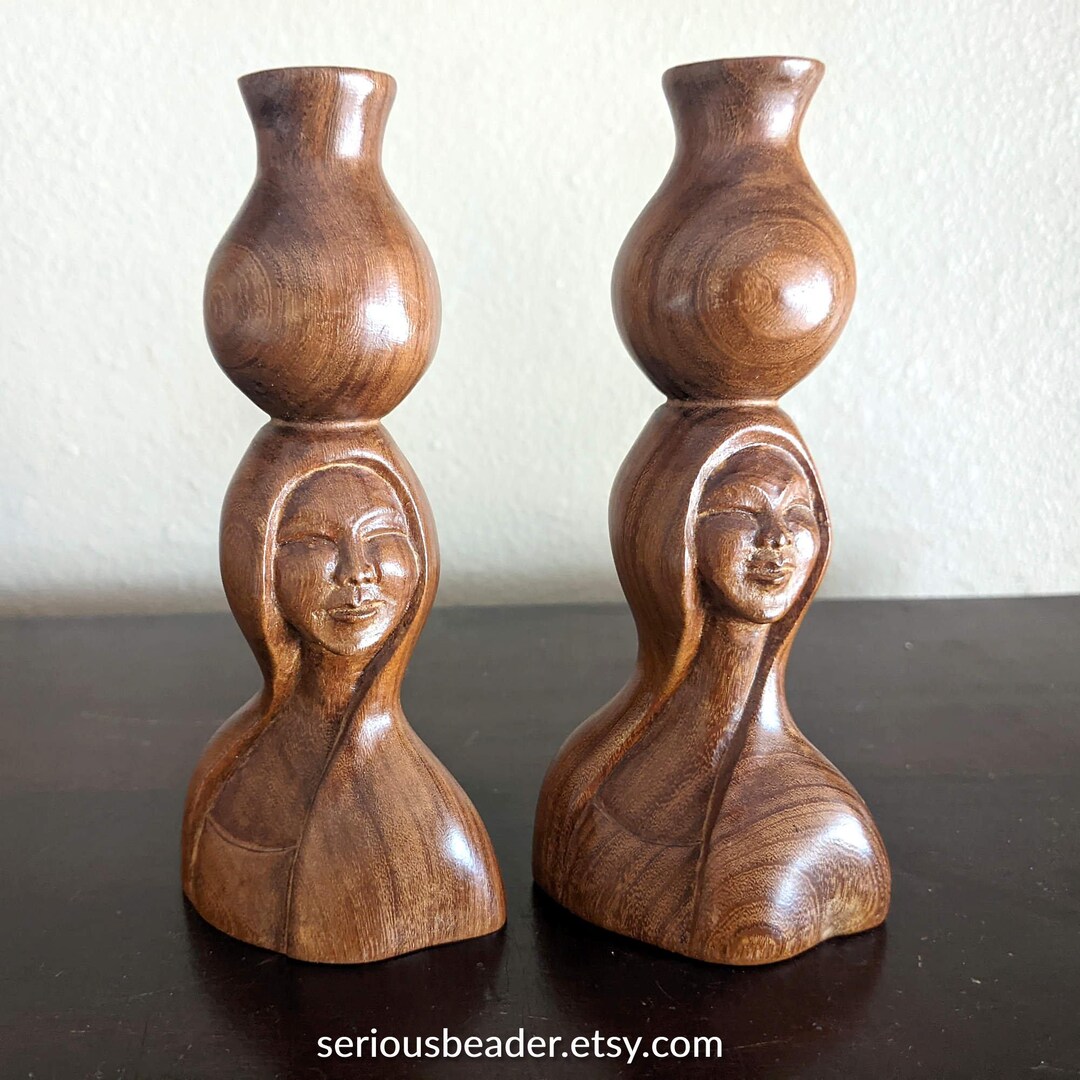 Vintage Carved Wood Women Carrying Vases, Paraguay - Etsy