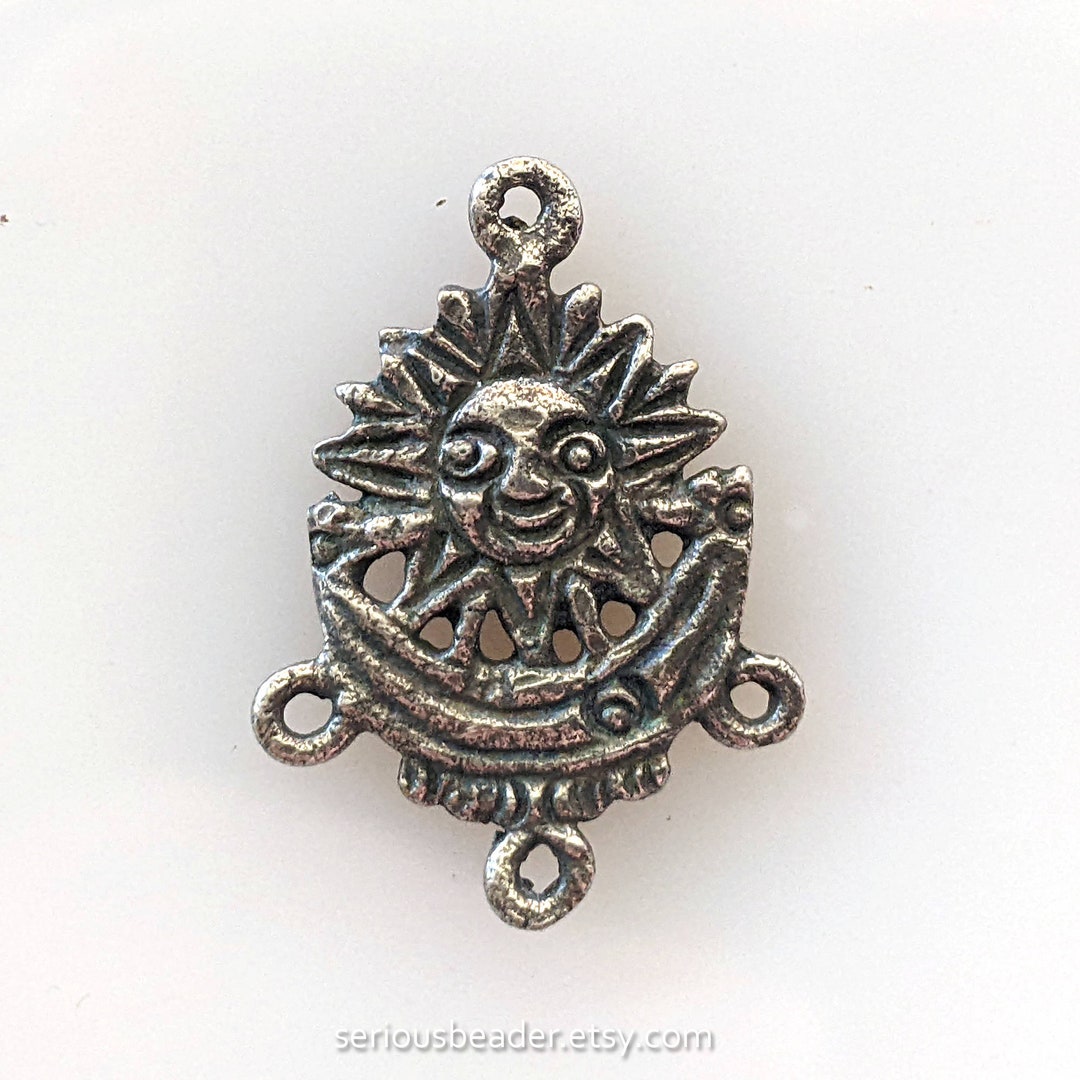 1 Vintage Peruvian Sun Moon Charm, 1-1/4", 2 Loops - Etsy