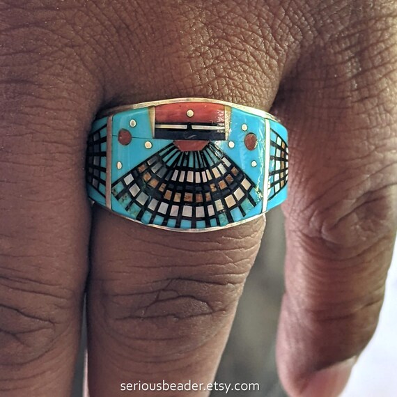 Ervin Tsosie Yei Bi Chei Micro Inlay Ring, size 11, S… - Gem