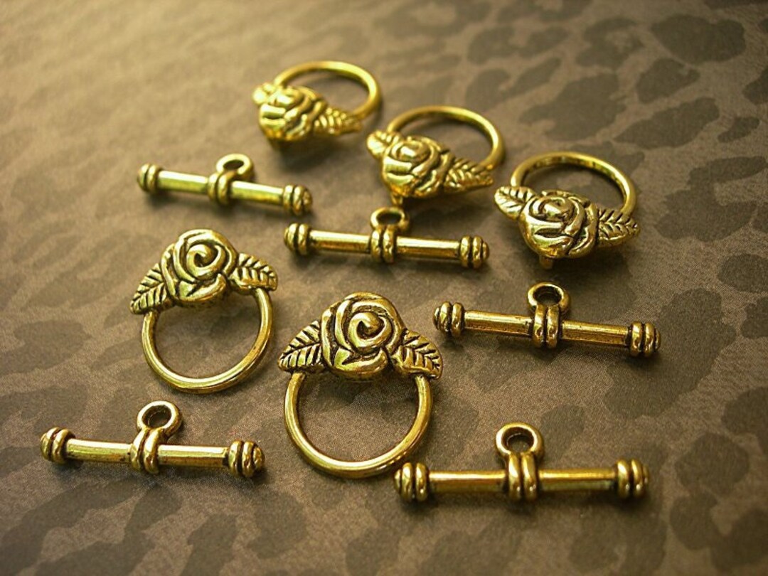 5 Gold Toggle Clasps ROSES and LEAVES 7/8 10 Pieces - Etsy