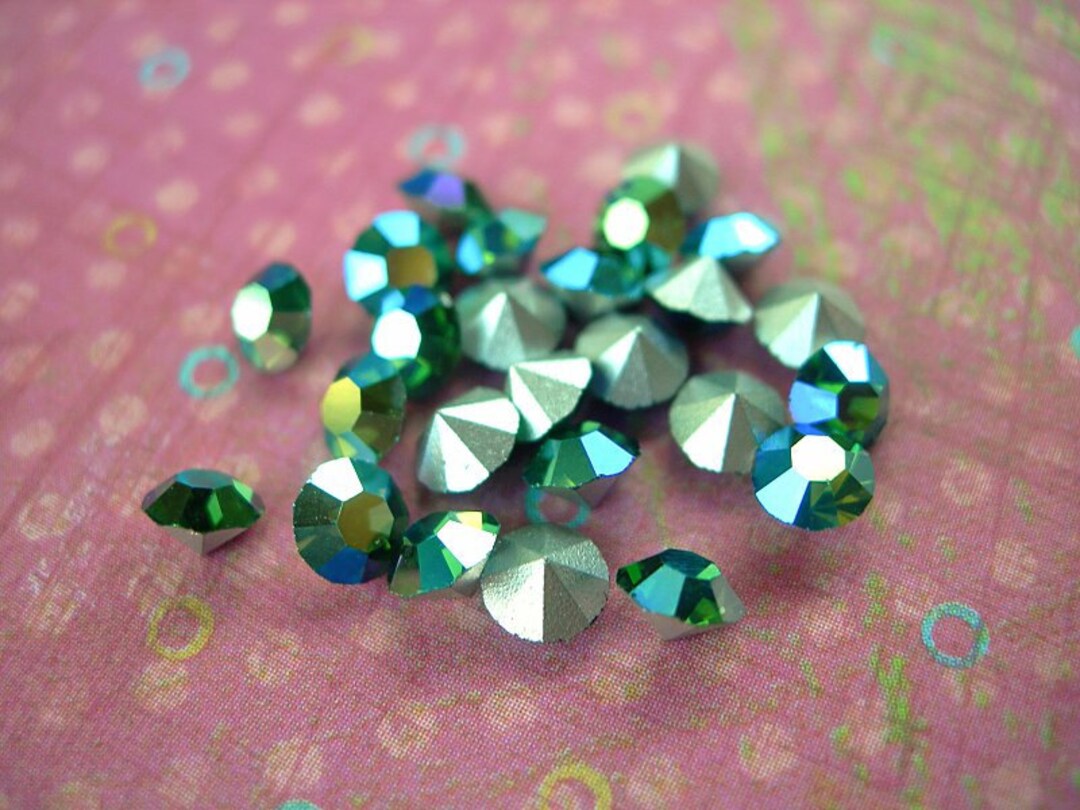 Vintage Swarovski GREEN Tourmaline AB Rhinestone Crystal Chatons (24 ...