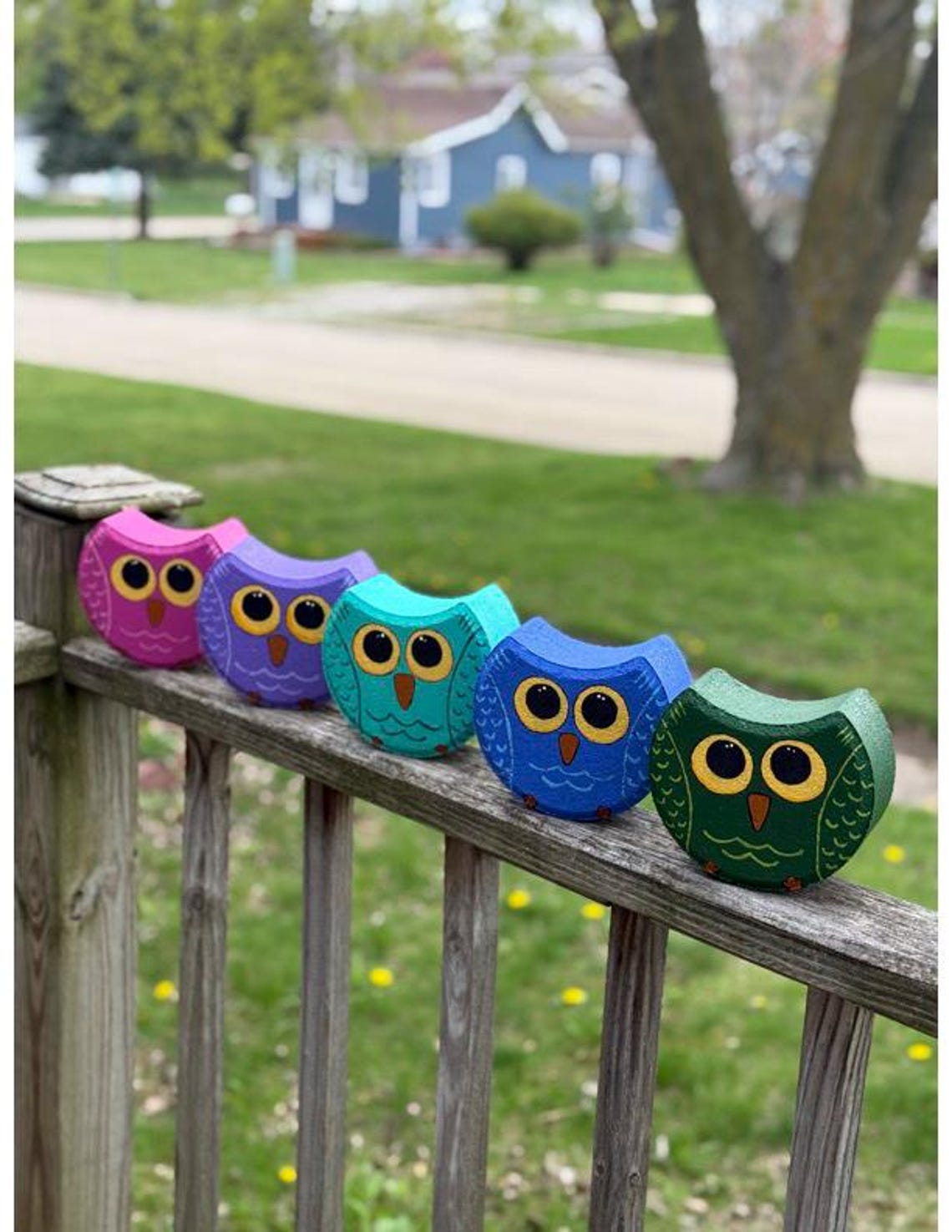 Hand-painted Brick Owls (purple) - Etsy