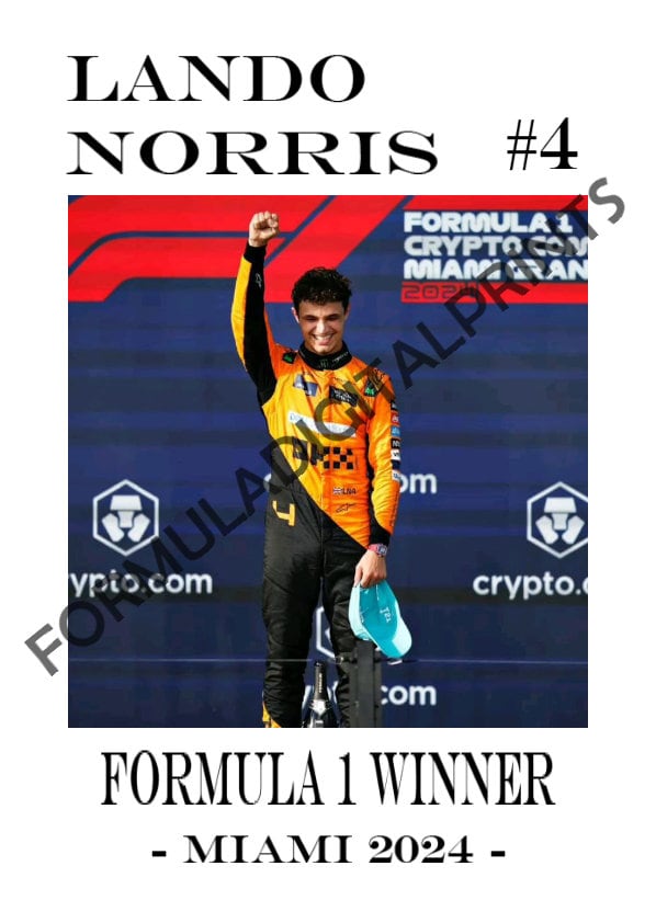 Lando Norris Miami 2024 Win Printable Poster Formula 1 LN4 Digital Wall ...
