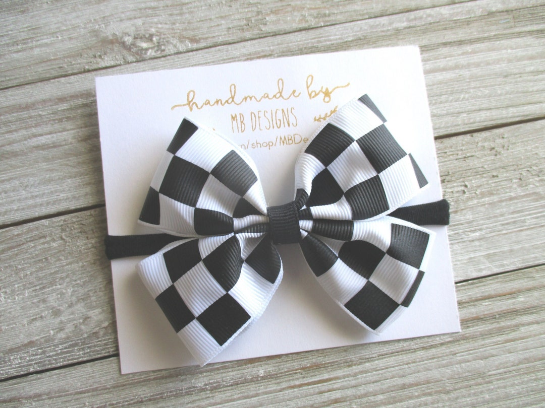 Racing Checker Hair Bow: Black & White Race Day Bow - Etsy