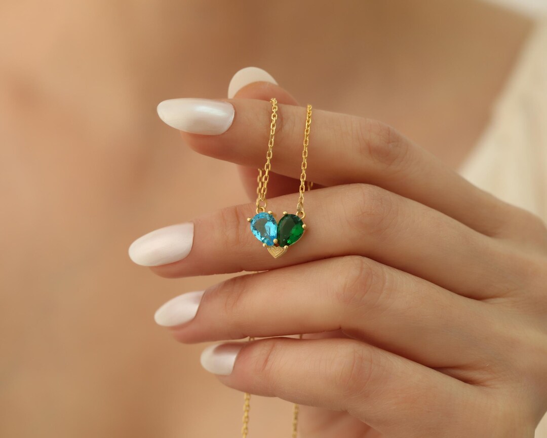 Matching Heart Birthstone Necklace, Lovers Gemstones Heart Pendant ...