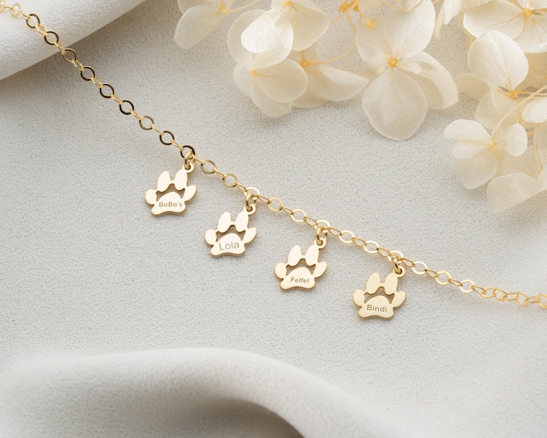 Paw Print Name Anklet, Engraved Pet Name Anklet, Cat Name Paw Naklet ...