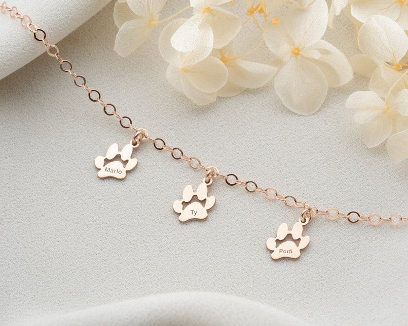 Sterling Silver Paw Print Name Anklet, Engraved Pet Memorial Jewelry ...