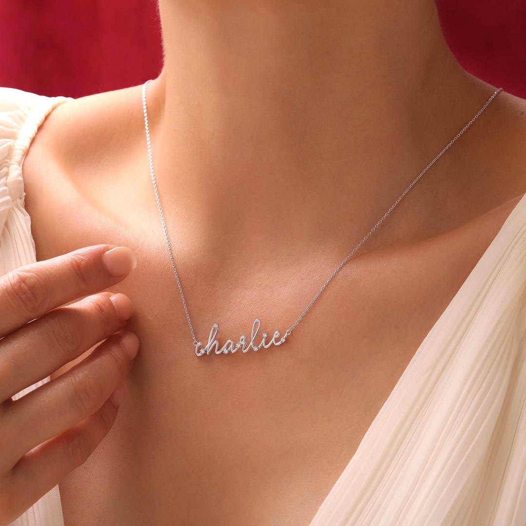 Sterling Silver Sparkling Name Necklace With Diamond, Custom ...