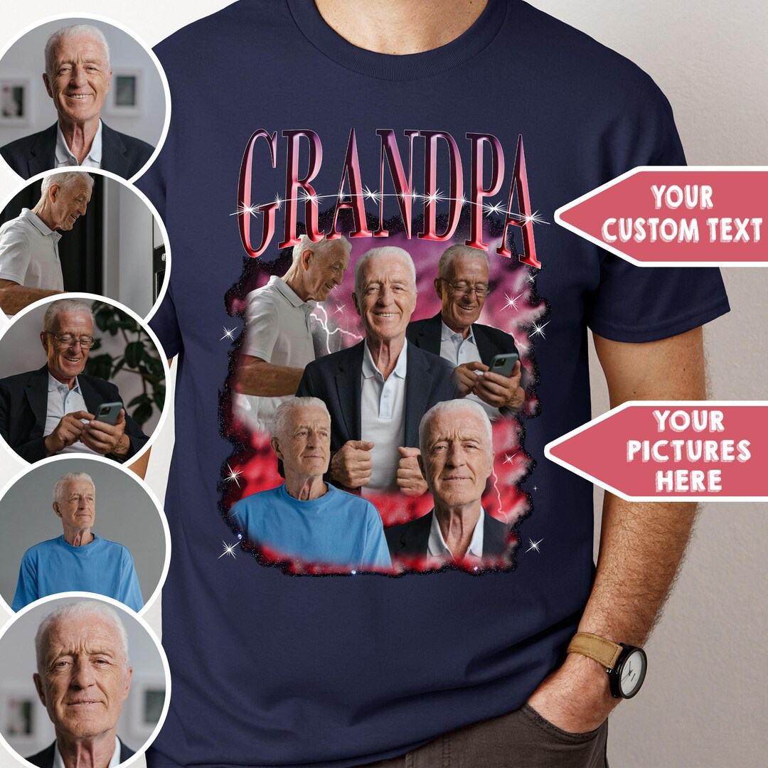 Custom Best Grandpa Bootleg Tee Grandpa Photo Shirt, New Grandpa ...
