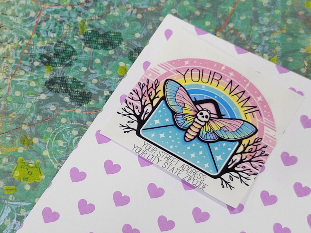 Custom Address Labels - Rainbow Death Head Moth {set of 24} - Etsy