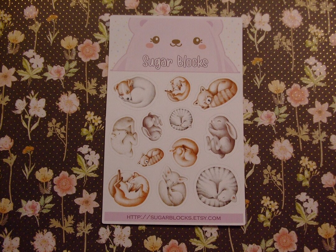 Sugar Blocks Sticker Sheet - Cute Sleeping Animals - Stickers, Animals ...