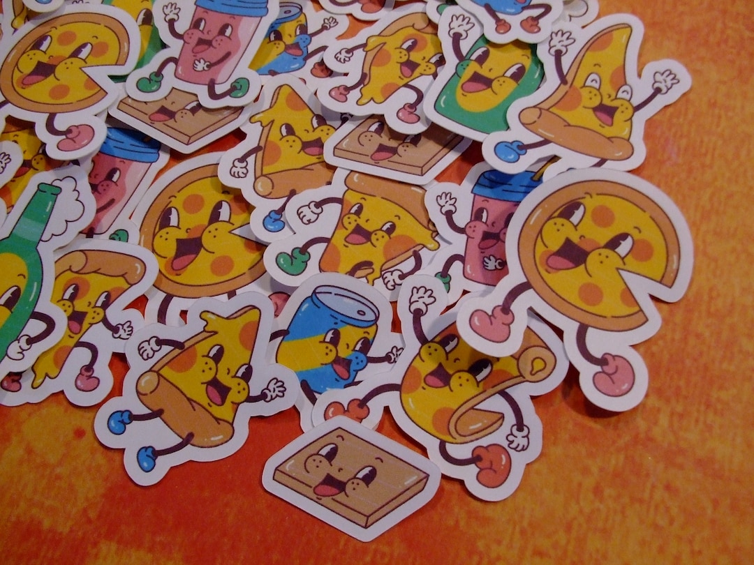 Sugar Blocks Sticker Flakes - Silly Retro Pizza Friends - Etsy