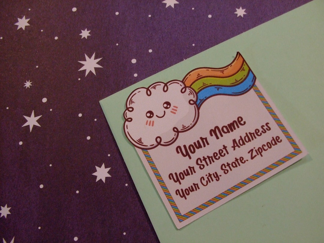 Custom Address Labels - Super Happy Kawaii Rainbow {set of 25} - Etsy