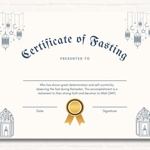 Ramadan Fasting Certificate, First Fast Certificate, Editable Ramadan ...