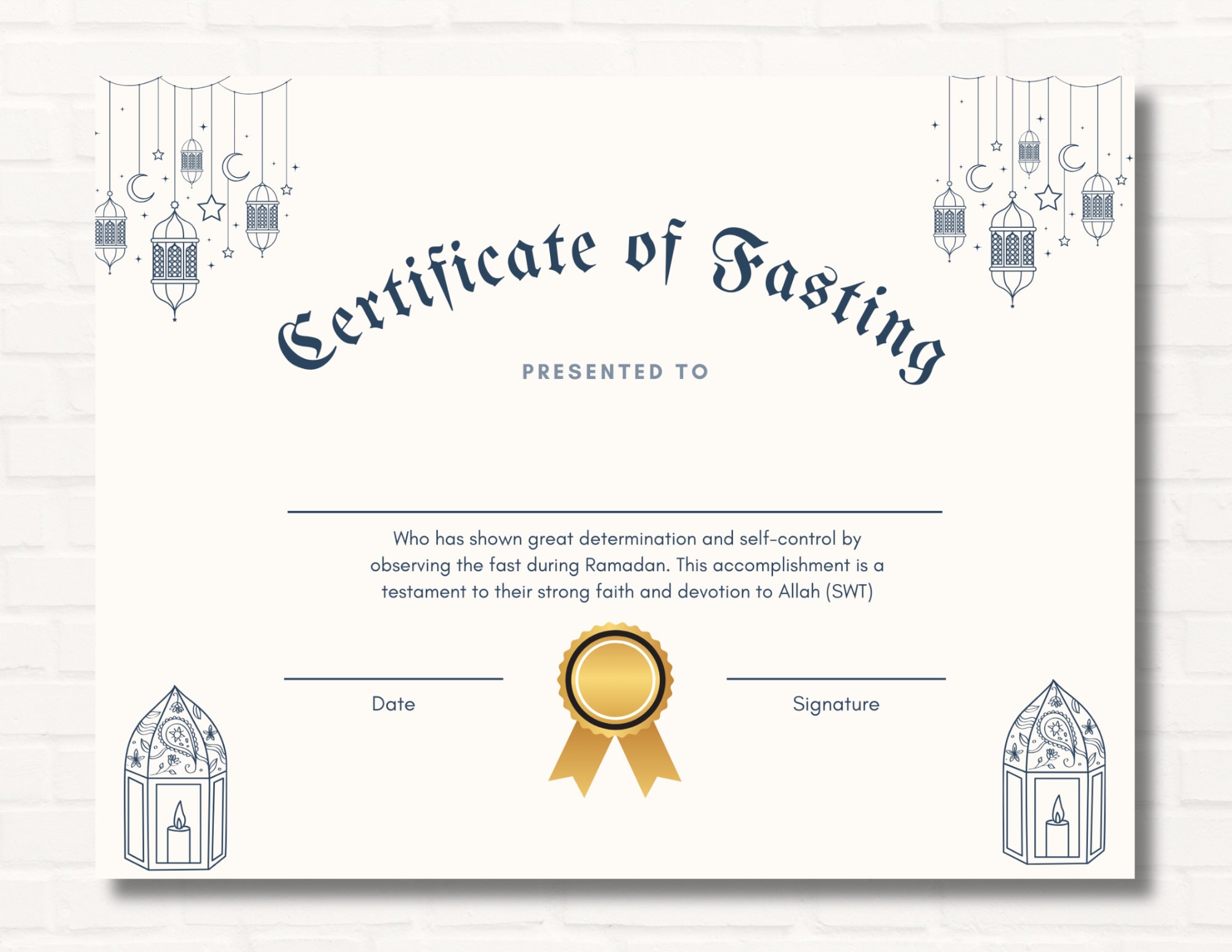 Ramadan Fasting Certificate, First Fast Certificate, Editable Ramadan ...