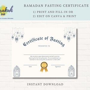 Ramadan Fasting Certificate, First Fast Certificate, Editable Ramadan ...
