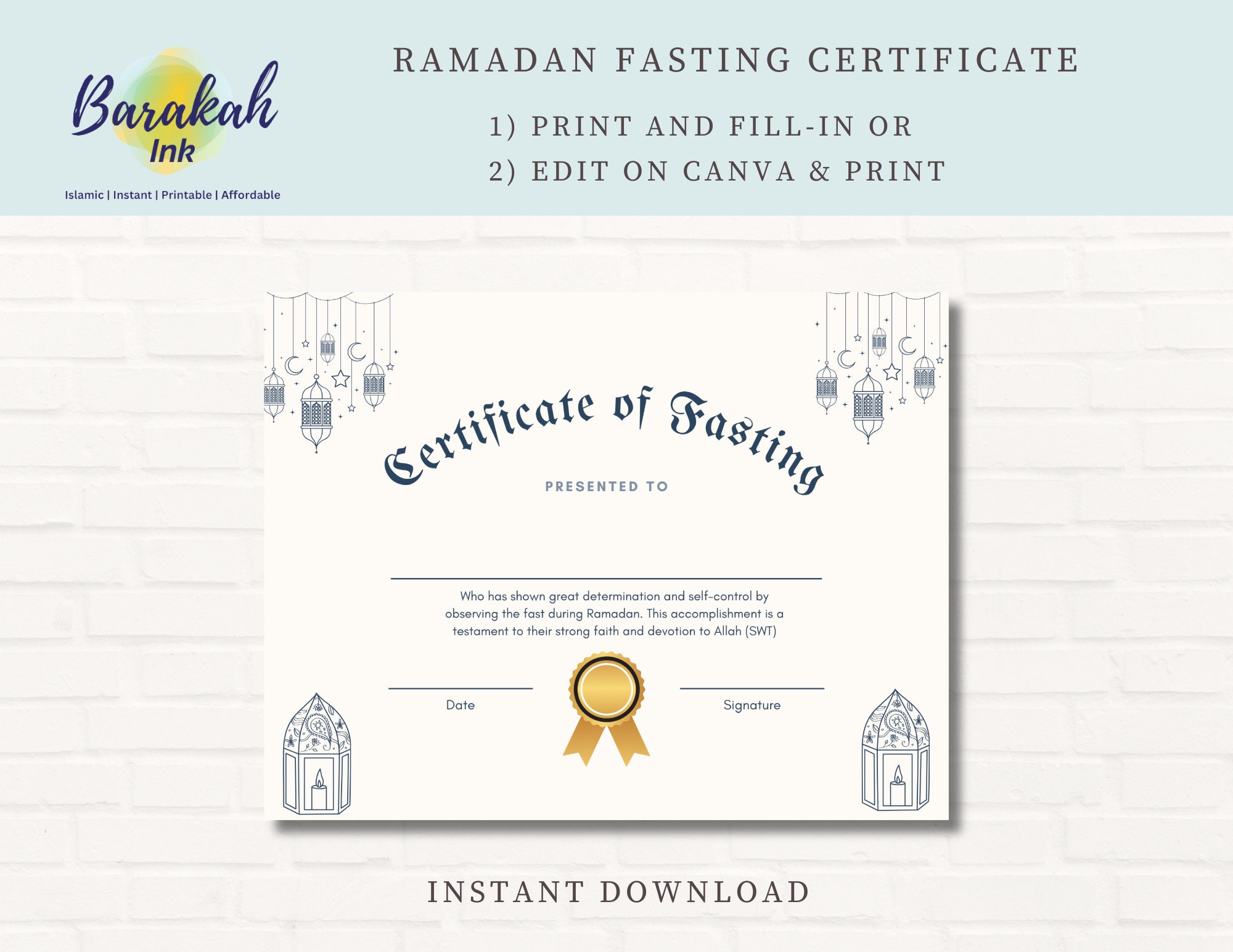 Ramadan Fasting Certificate, First Fast Certificate, Editable Ramadan ...