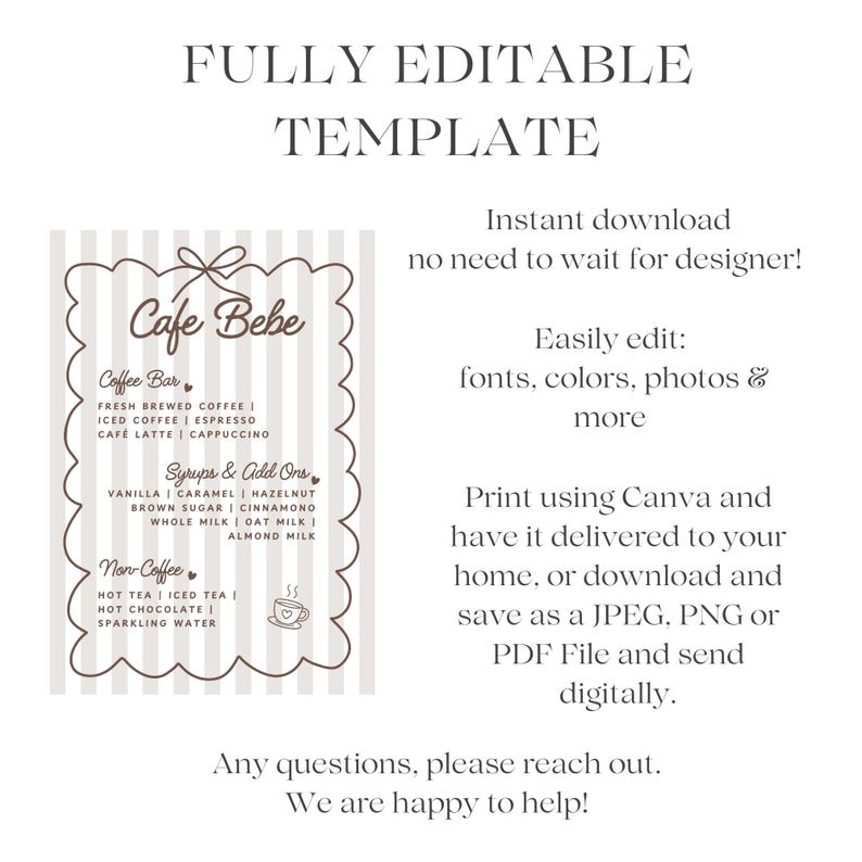 Cafe Bebe Baby Shower Drink Menu | Baby is Brewing Baby Shower | Cafe ...