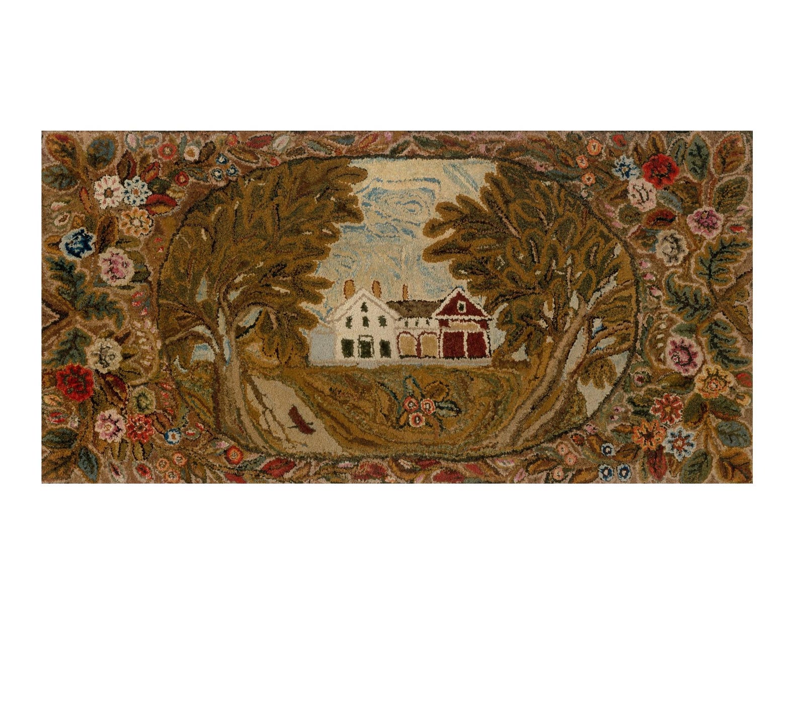 DOLLHOUSE RUG Carpet 1860 Antique Style Design Table Runner Floral ...