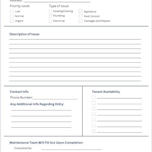 Maintenance Request Form for Tenants, Landlords, and Property ...