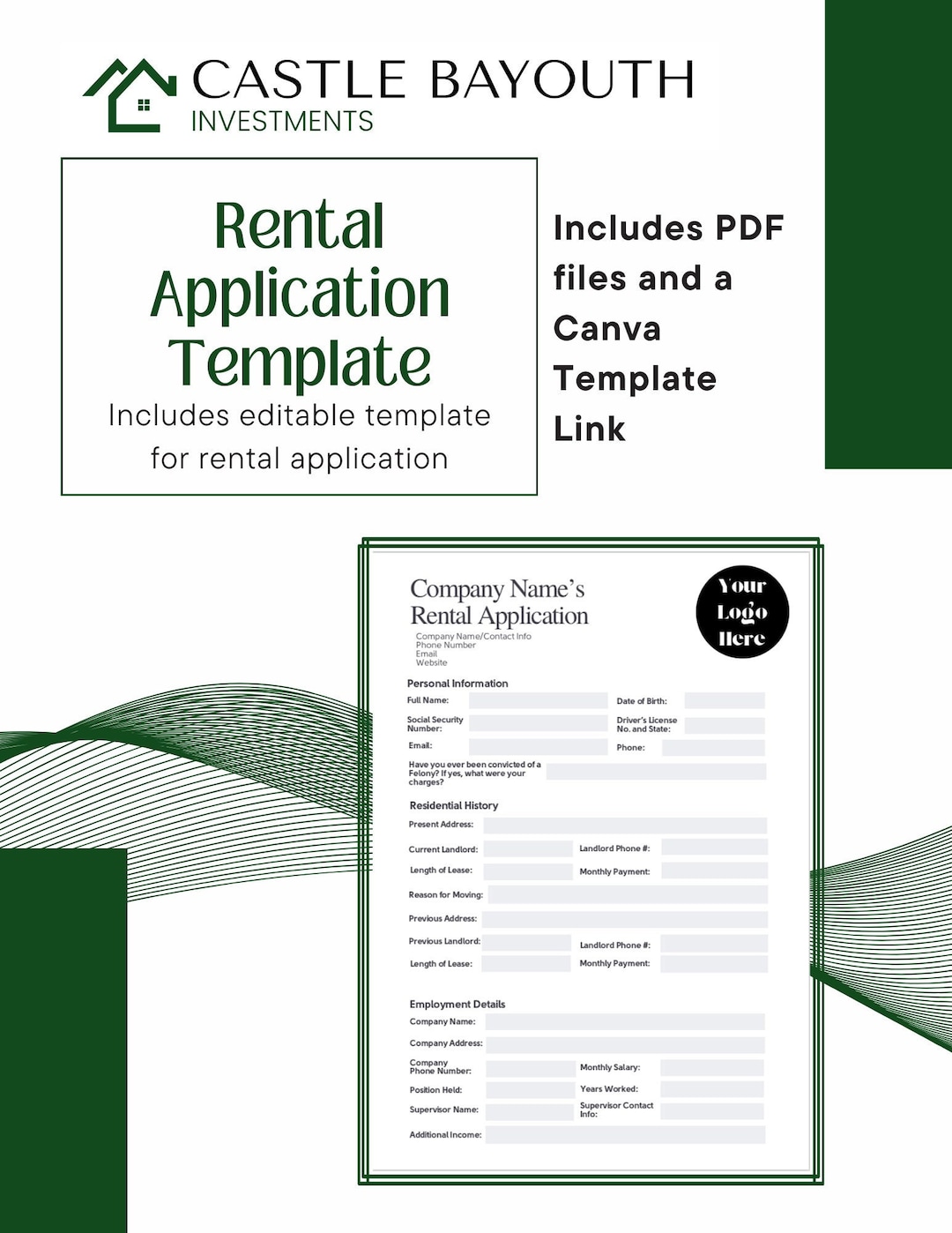 Rental Application Template for Rental Property, Tenant Application ...