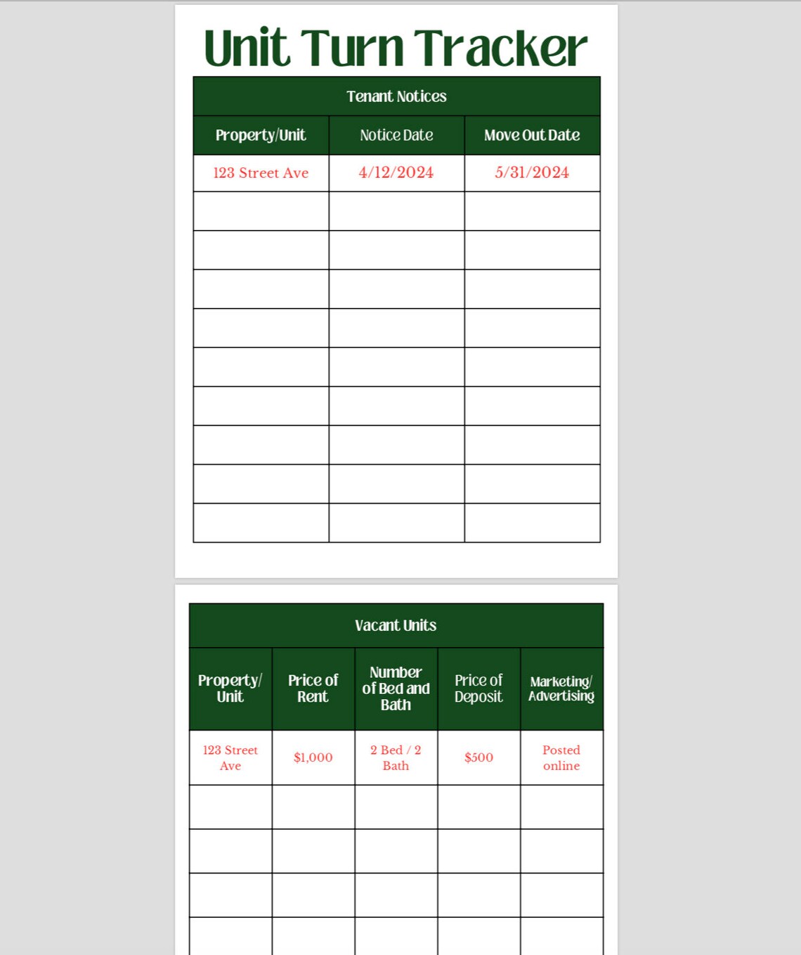 Property Management Editable Templates for Tenant Notices, Vacant Units ...