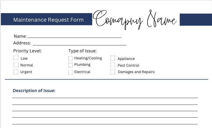 Maintenance Request Form for Tenants, Landlords, and Property ...