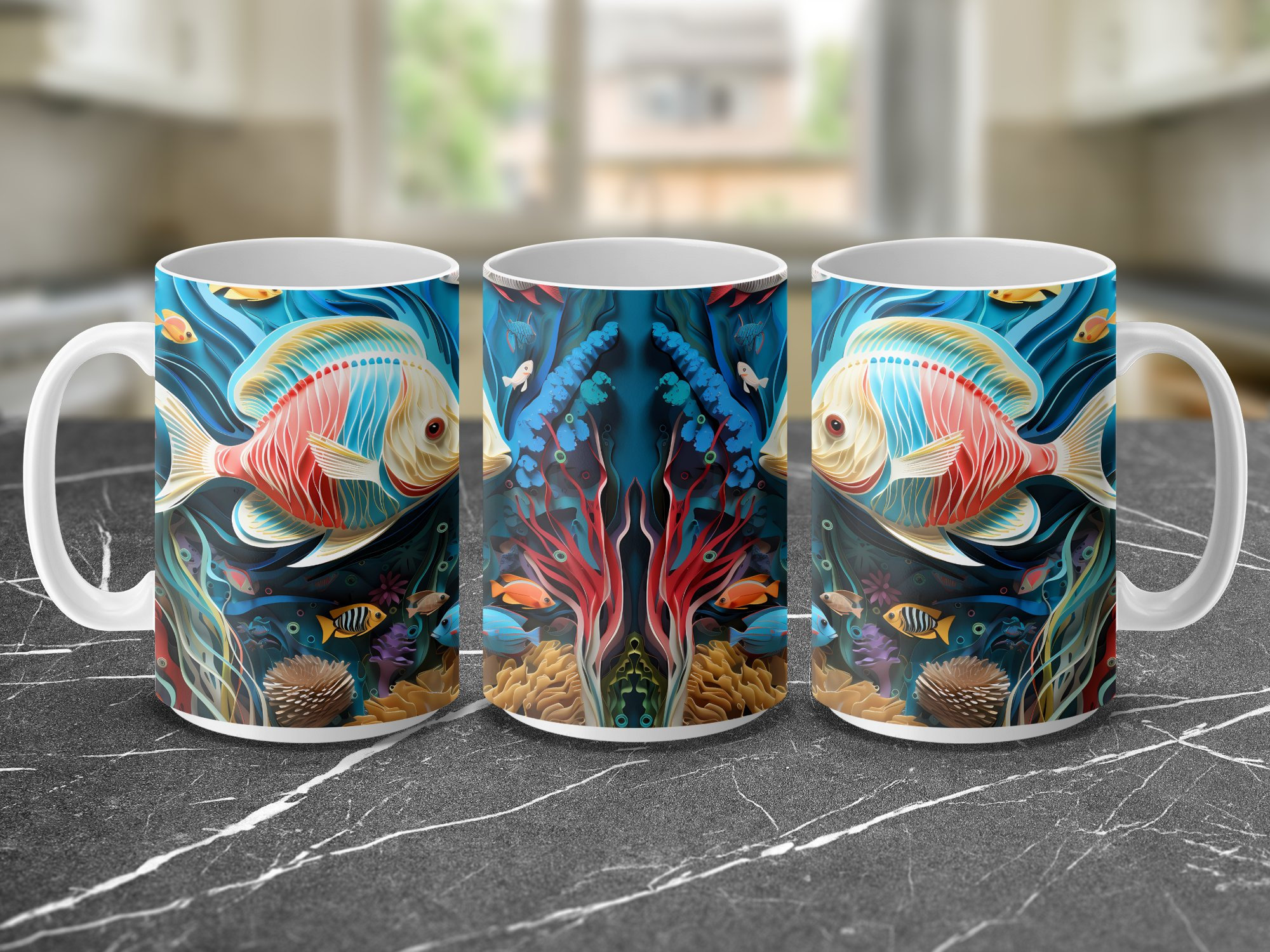 Tropical Fish Art Mug, Coral Reef Coffee Mug, Underwater Sea Life Mug ...