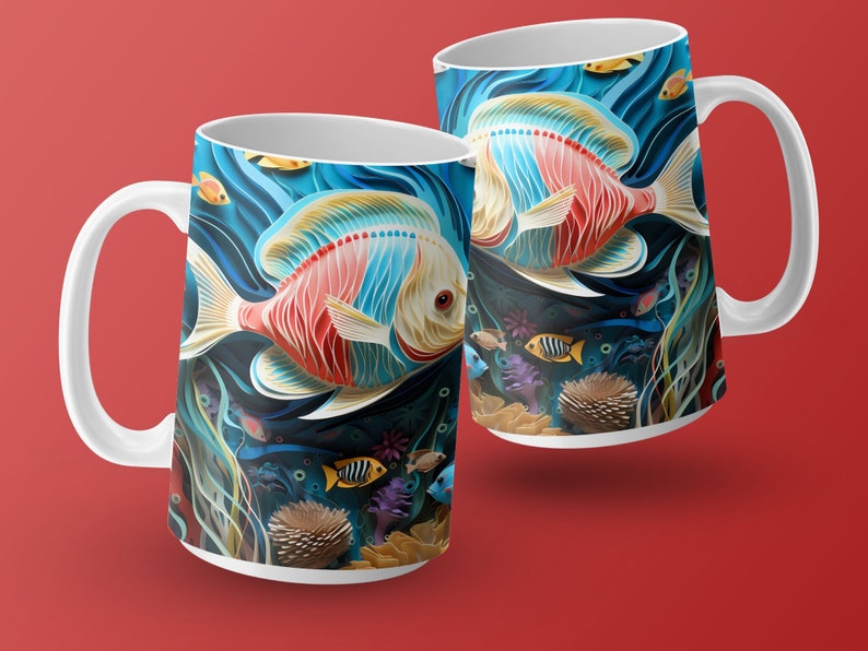 Tropical Fish Art Mug, Coral Reef Coffee Mug, Underwater Sea Life Mug ...