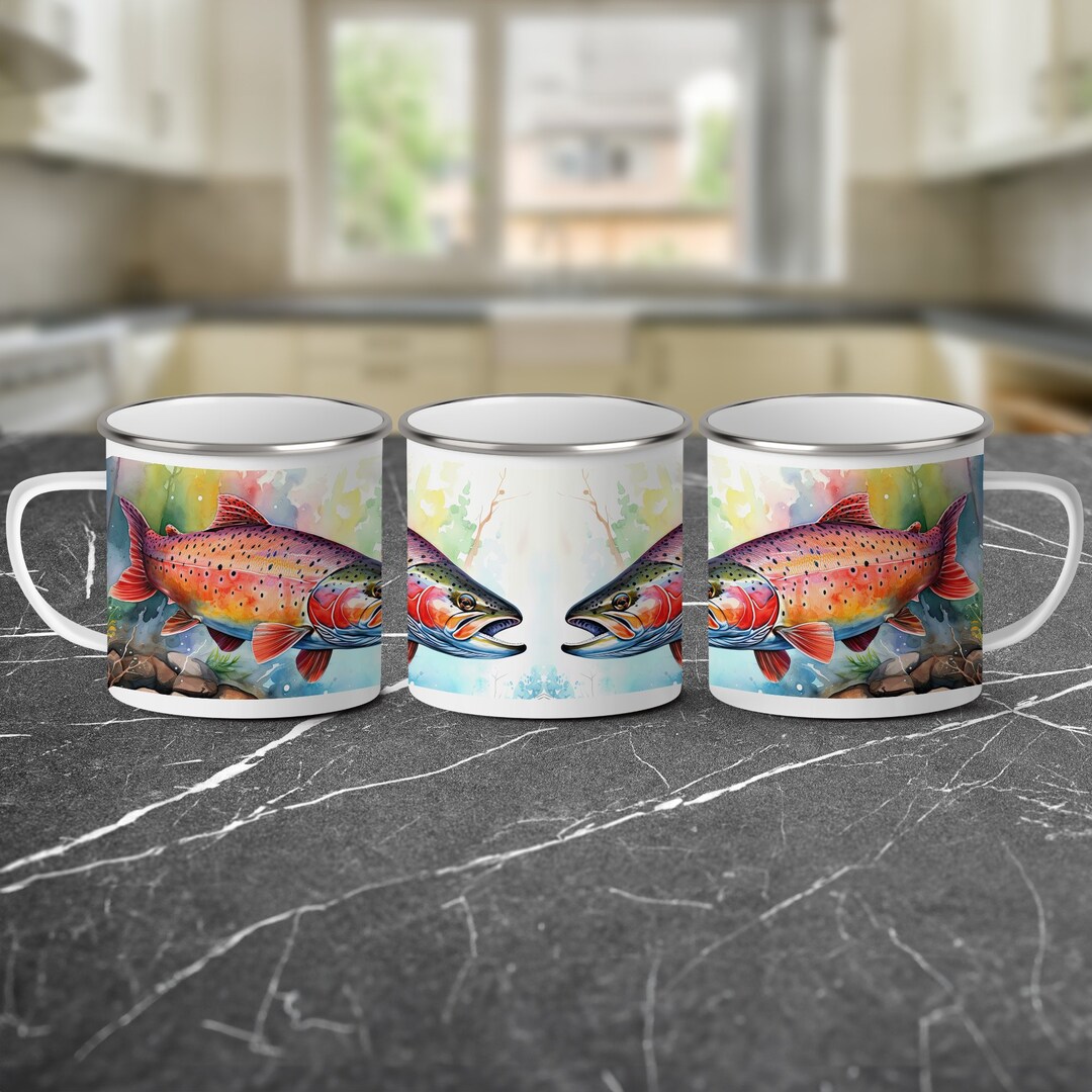 Colorful Rainbow Trout Illustration, Unique Fish Art Coffee Mug, Nature ...
