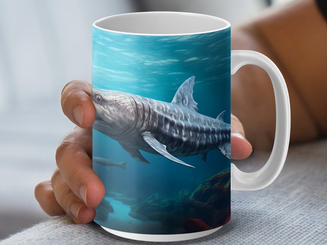 Prehistoric Sea Monster Mug, Double-image Megalodon Design, Unique ...
