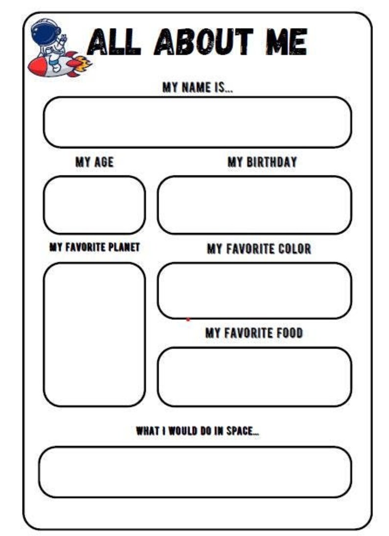 All About Me Worksheet-space Edition - Etsy