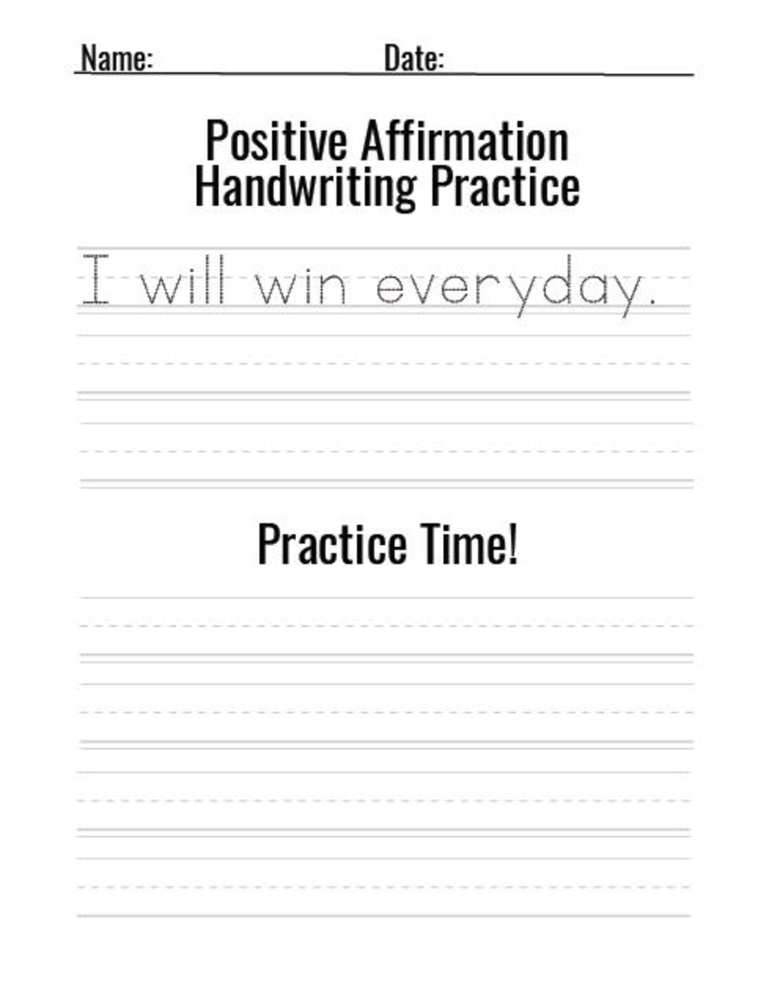 Positive Affirmations Handwriting Practice Worksheets - Etsy