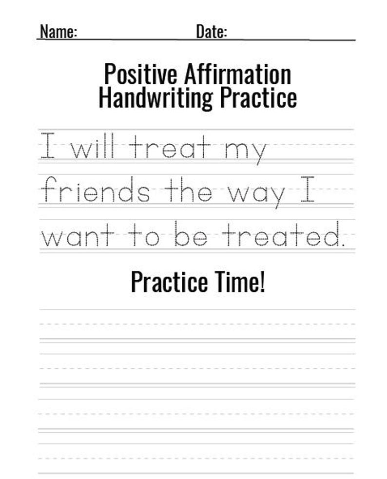 Positive Affirmations Handwriting Practice Worksheets - Etsy