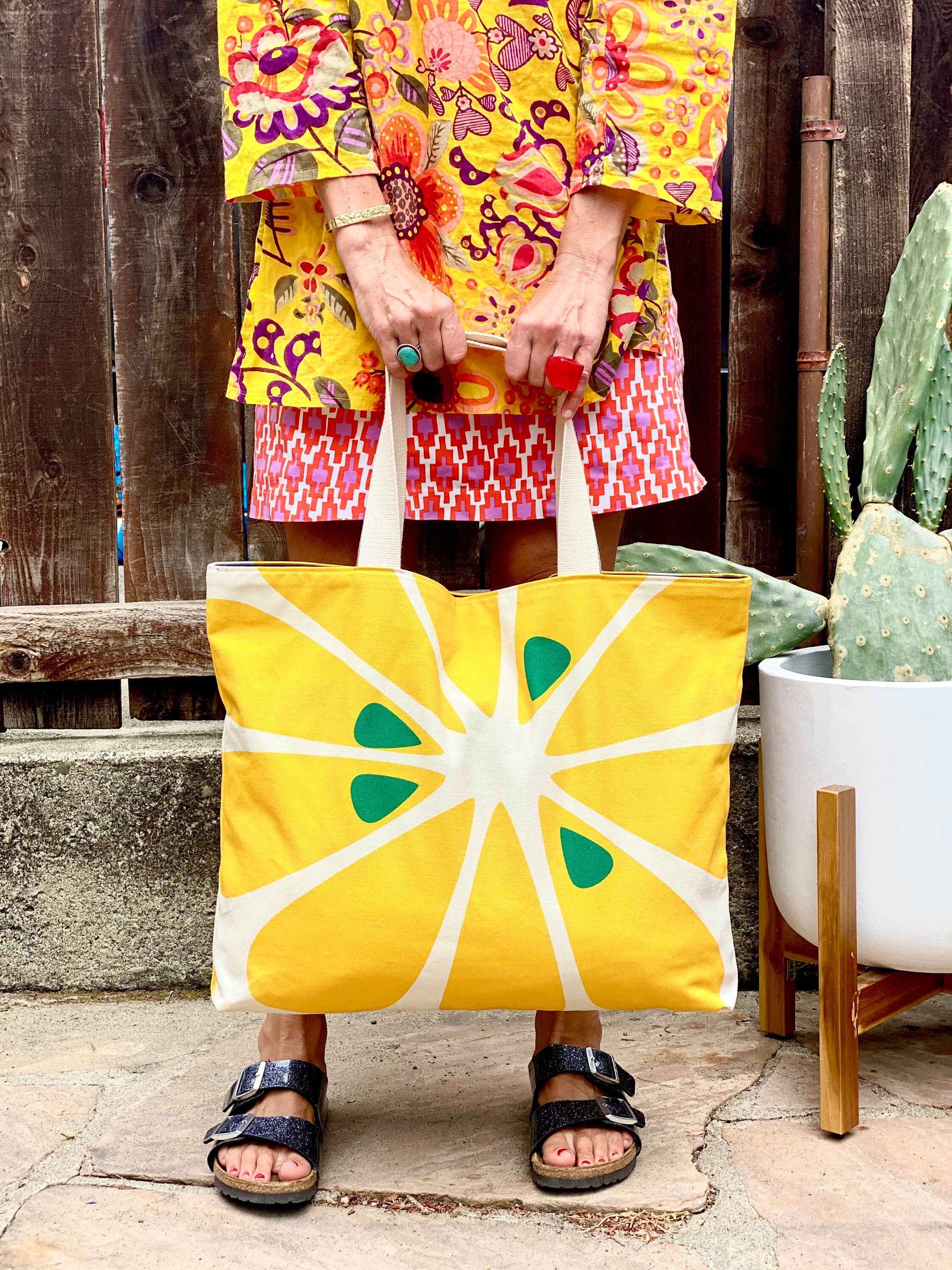 Große zitronengelbe Canvas Handtasche bunte oversized Tasche - Etsy