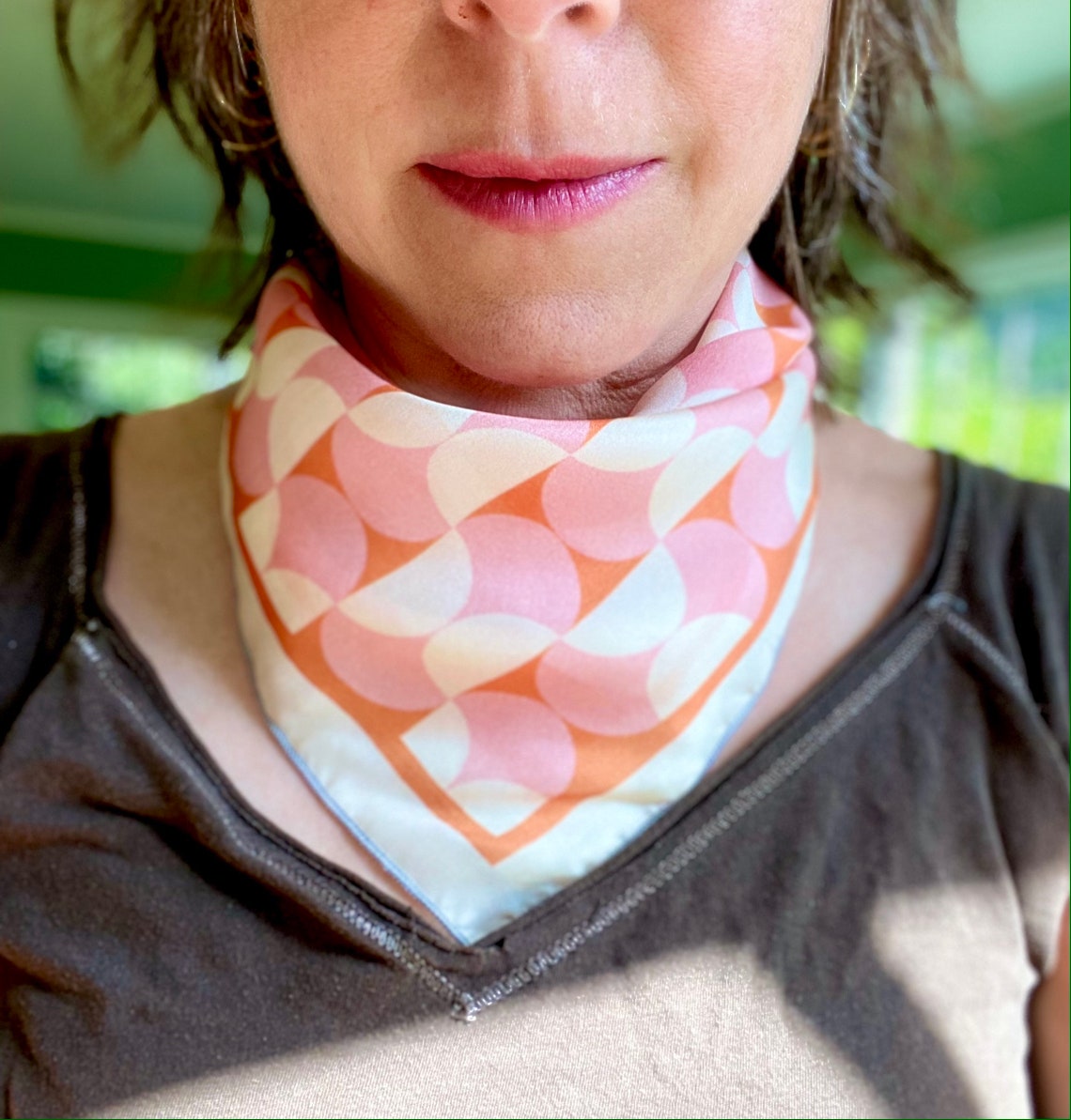 Silk Neck Scarf, Pink and Orange Mod Bandana, Retro Neckerchief ...