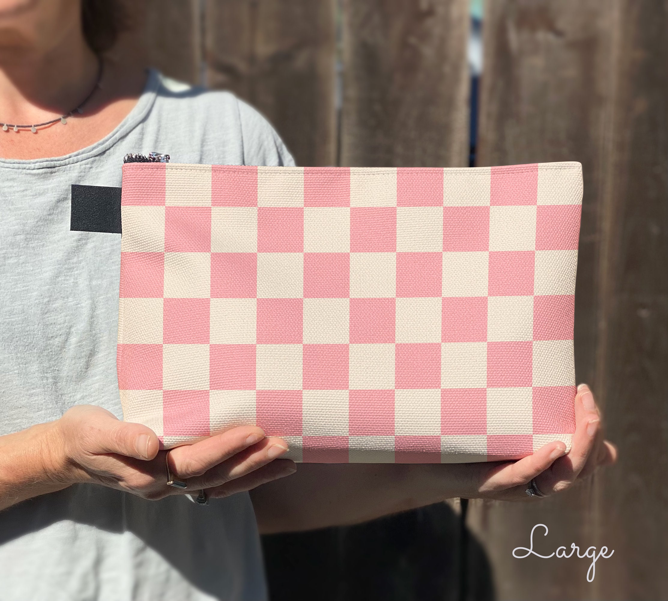 Checker Makeup Bag, Pink Zipper Pouch for Accessories and Toiletries ...