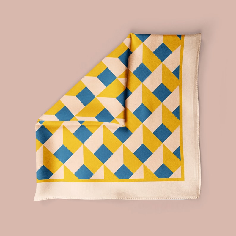 Geometric Silk Pocket Square, Blue & Yellow Cubes, Men's Bandana - Etsy