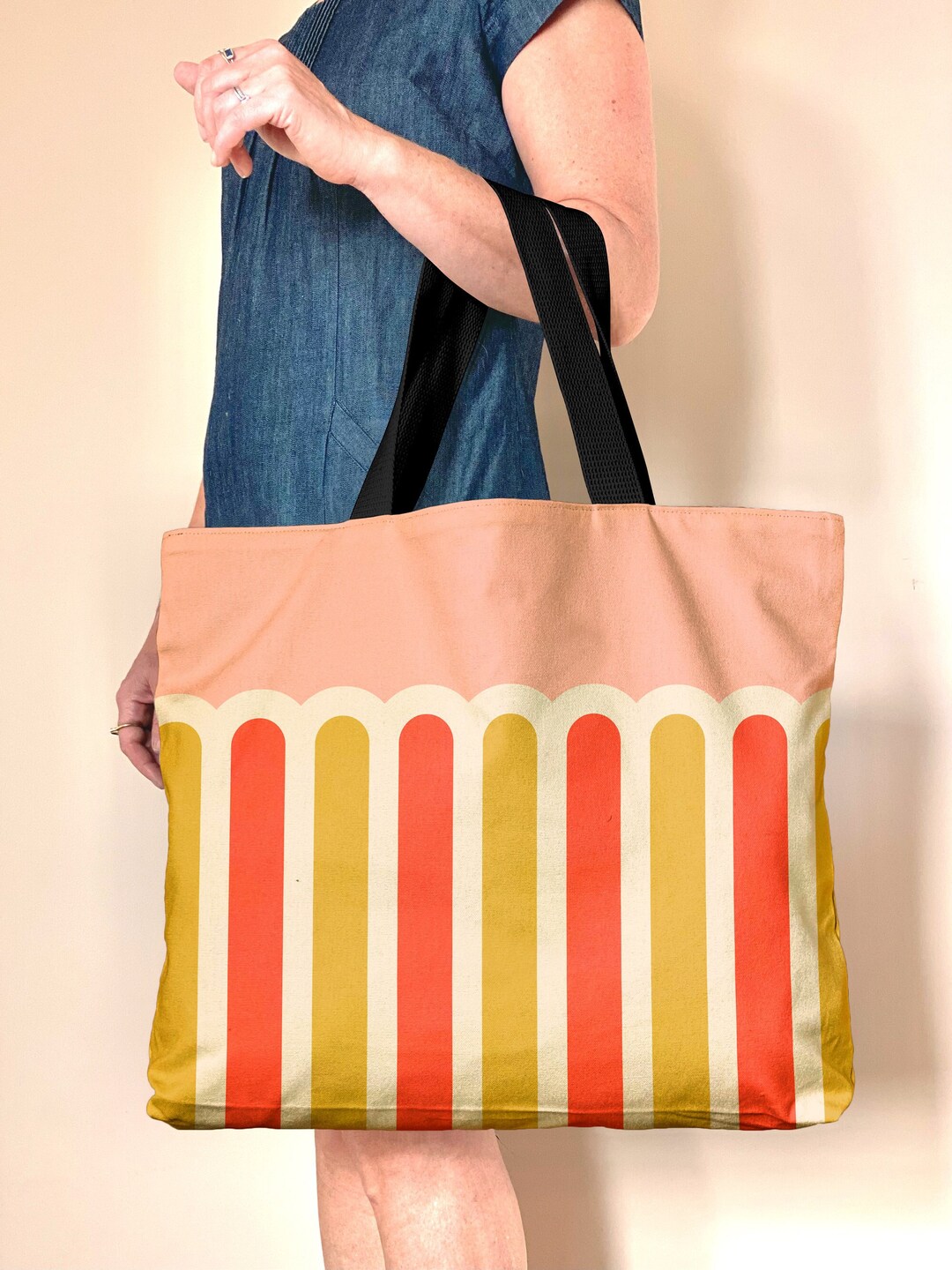 Retro Beach Bag, Large Handbag. Colorful, Oversized Canvas Purse, Gift ...