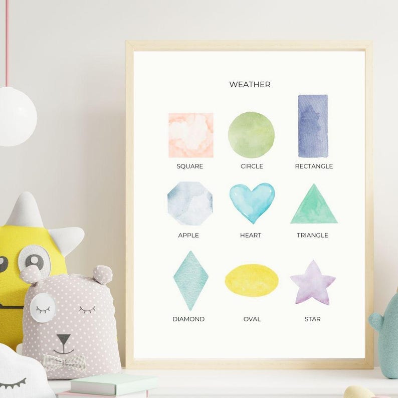 Watercolor Shapes Poster, Homeschool Decor, Educational Art, Calming ...