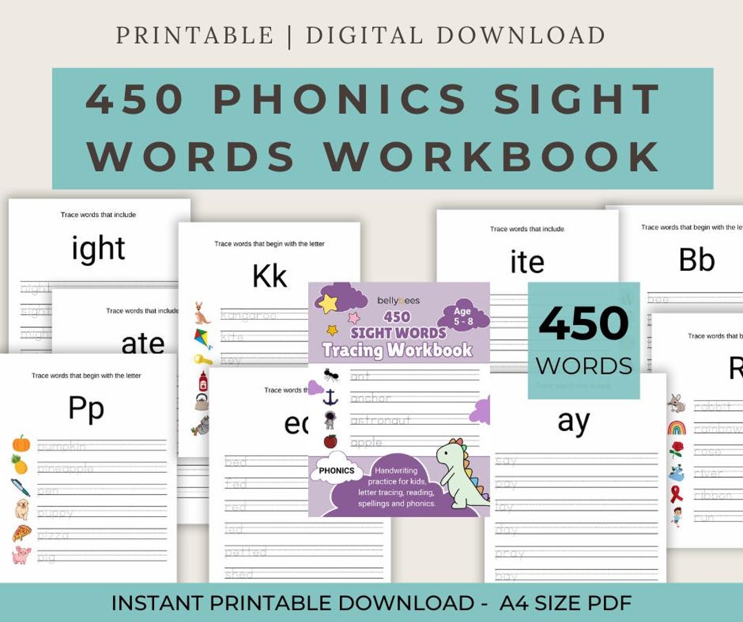 450 Phonics Sight Words, Handwriting Practice for Kids, Reading ...