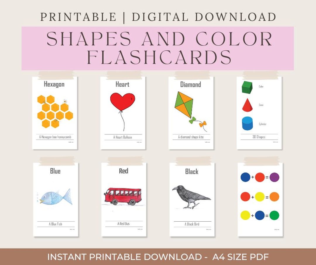 Shapes and Colors Flashcards| Montessori Flashcards | Pre-school Cards ...