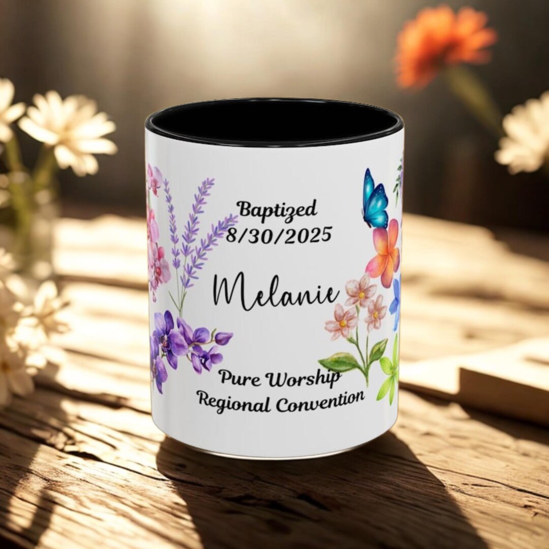 Personalized Baptism Coffee Mug, Floral Accent Mug, Religious Gift - Etsy