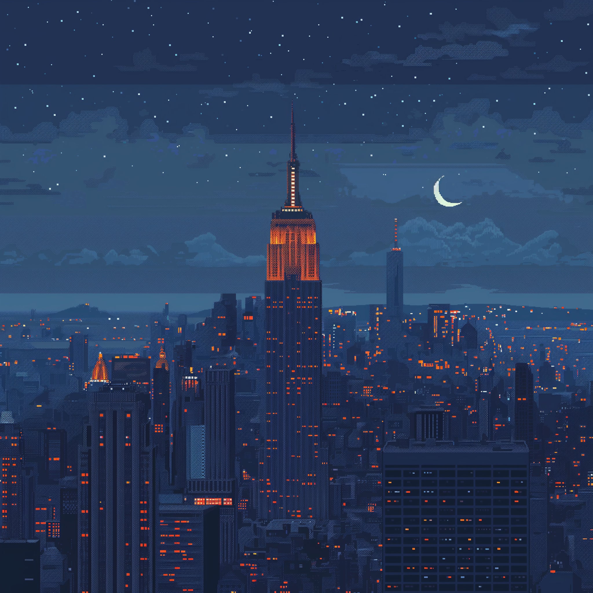 Pixel Art Portrait of New York City in the Nighttime - Etsy